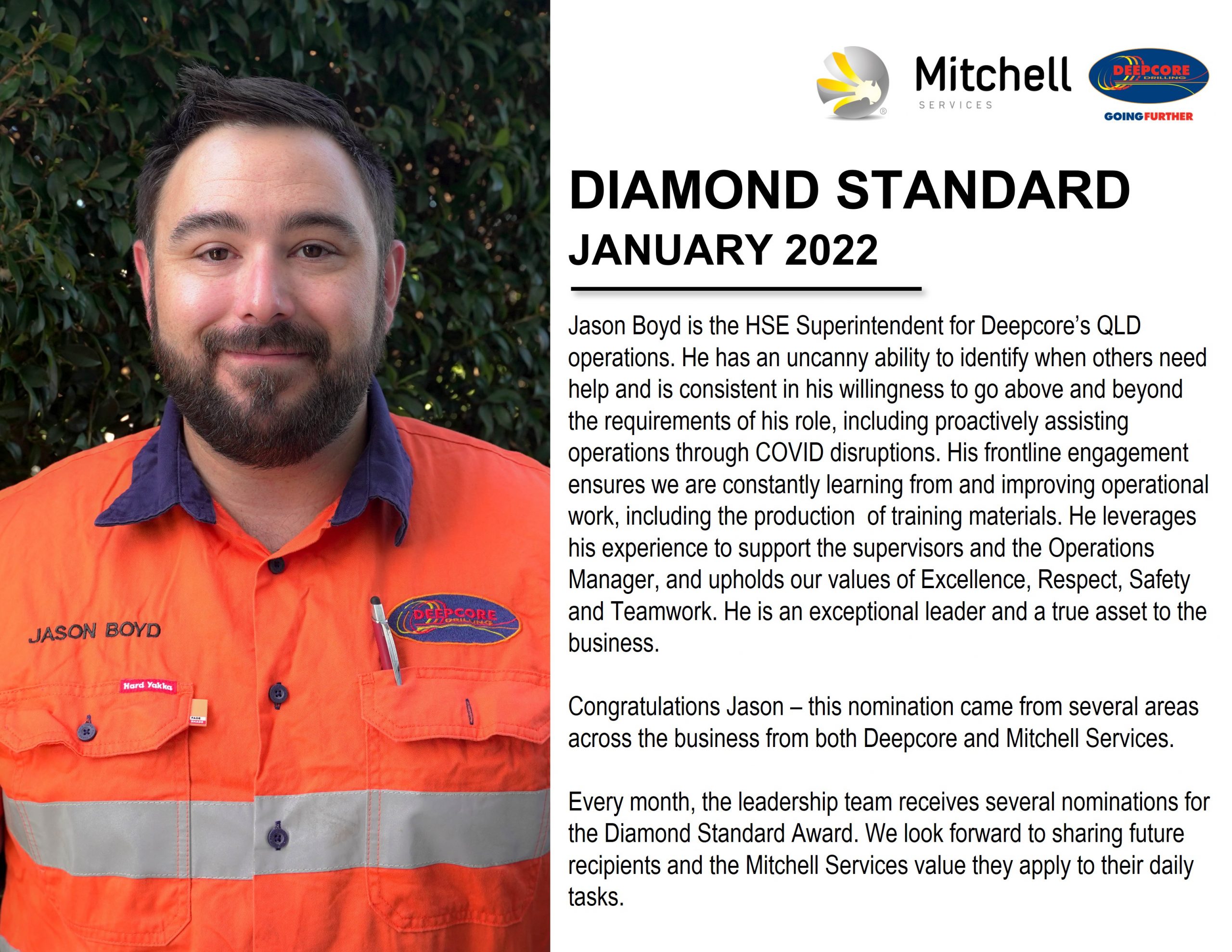 Diamond Standard Award - January 2022 - Mitchell Services